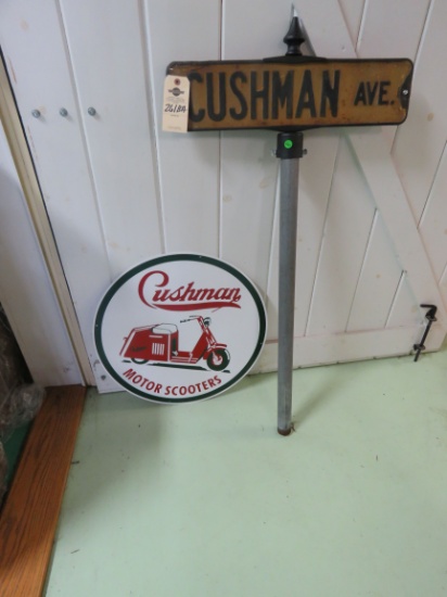 Cushman Original Street Sign on Cut Pole and reproduction Cushman sign ...