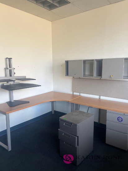 89 inch L-shaped office desk with wall unit and computer chair ...