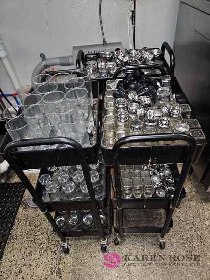 3 rolling carts with salt shakers and glasses | Online Auctions | Proxibid