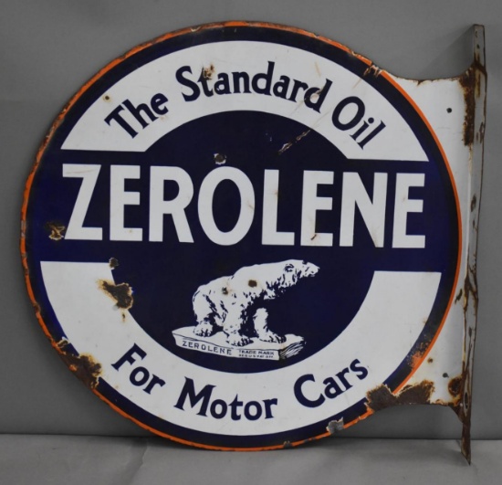 The Standard Oil Zerolene For Motor Cars w/Bear Logo Porcelain Flange ...