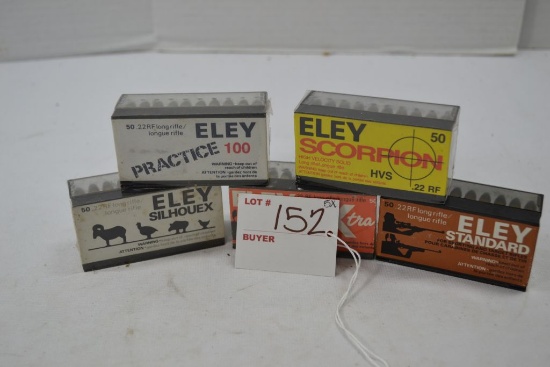 5 Eley 50 Rounds 22LR Ammo; Standard, Club Xtra, Scorpion, Practice and ...