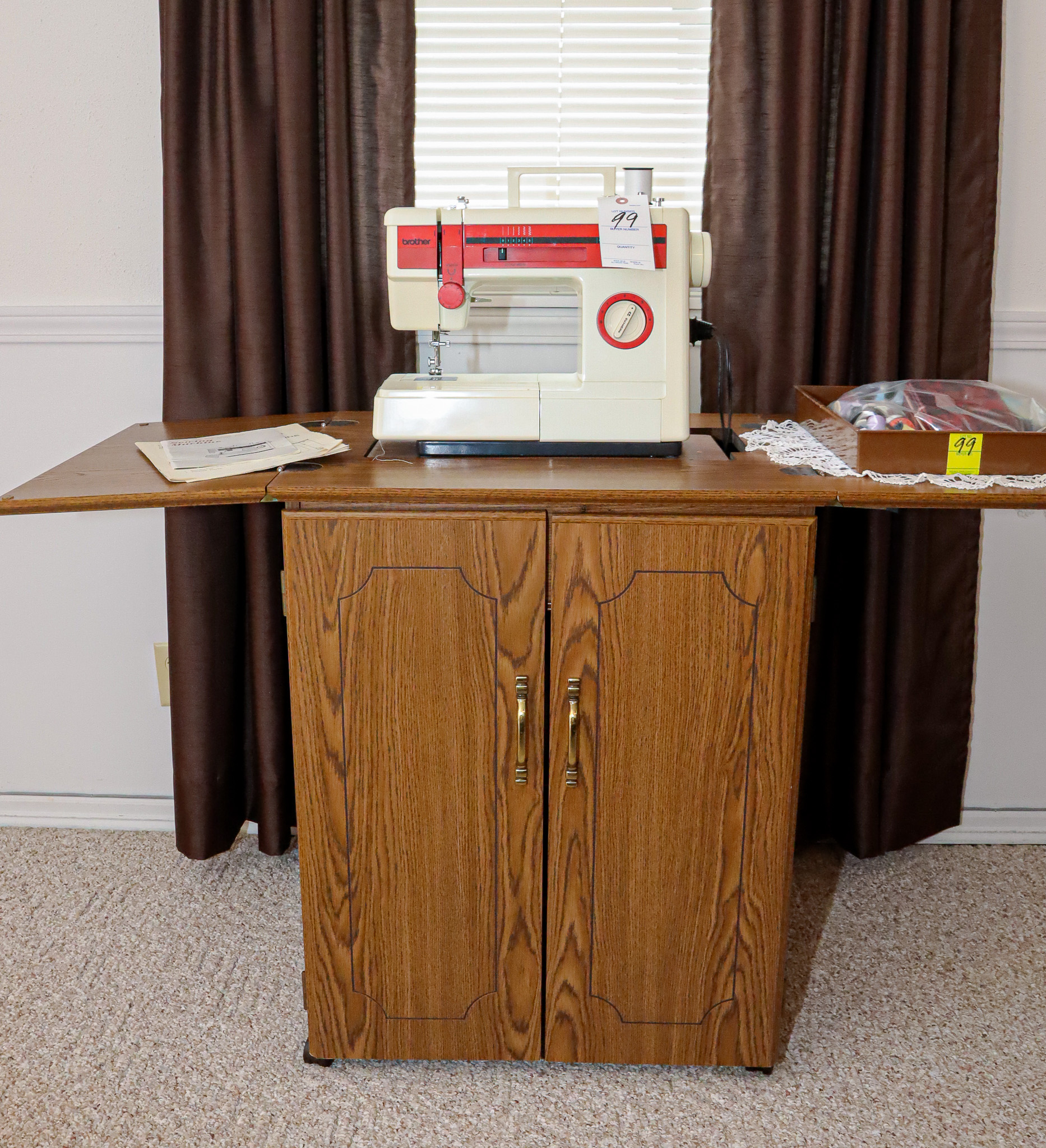 Brother Console Sewing Machine W/cabinet & Tray | Proxibid