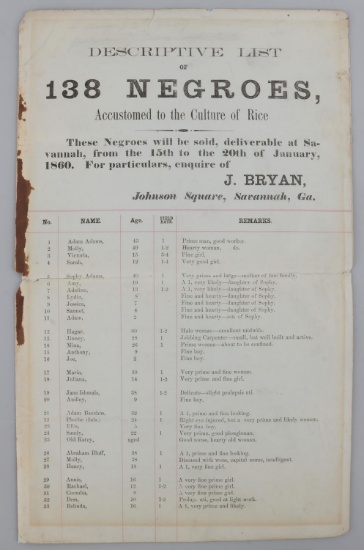 DETAILED BROADSIDE 138 AFRICAN SLAVE AUCTION SALE | Art, Antiques ...