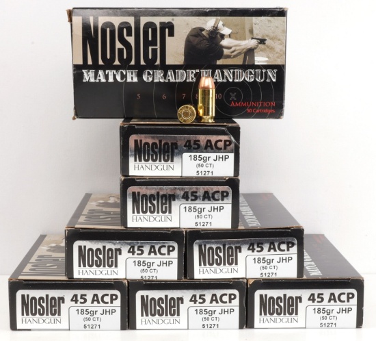 400 RDS .45 ACP 185GR JHP NOSLER MATCH GRADE AMMO | Guns & Military ...