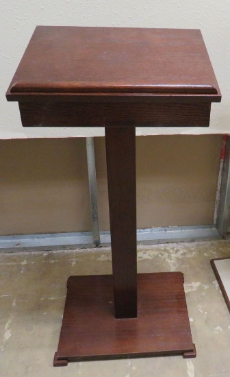 Brown Wood Lectern with Storage (Base needs work) | Online Auctions ...