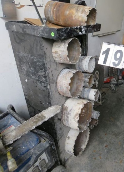 steel rack with 12 piece set of coring bits 2" to 12" designed to mount ...
