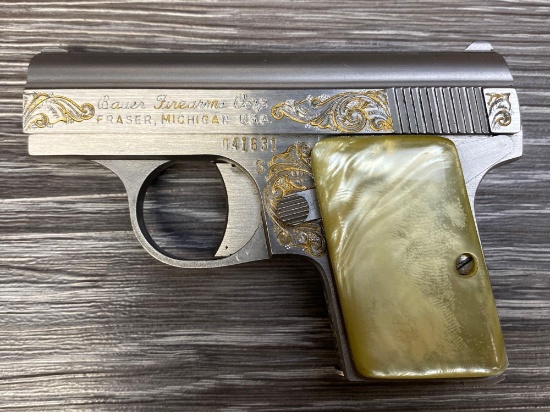 CASED (W/ACCESSORIES) & ENGRAVED BAUER FIREARMS "BABY BROWNING" .25 ACP ...