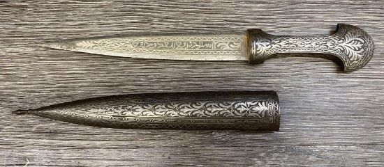HIGHLY DECORATED CAUCASIAN STYLE KINDJAL SILVER INLAID DAGGER AND ...