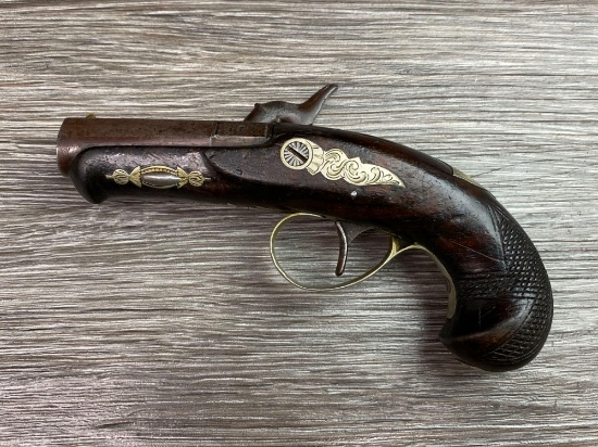 ANTIQUE ENGRAVED PHILADELPHIA SINGLE SHOT DERINGER w/CASE/INSCRIPTION ...