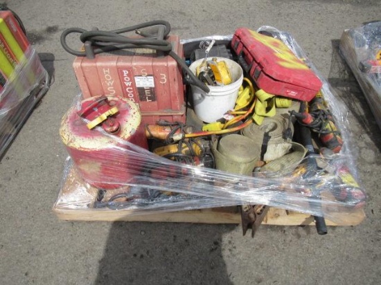 POWCON WELDER, MILWAUKEE HAMMER DRILL, GAS CAN, (4) TIE DOWN STRAPS, (2 ...