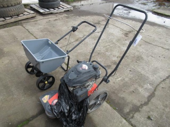 DR PILOT GAS WALK BEHIND TRIMMER MOWER & PRECISION SEED SPREADER ...