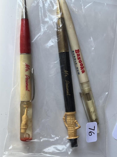 3 Vintage Mr Peanut 1950s Mech Pencils, Bazooka Pen | Online Auctions ...