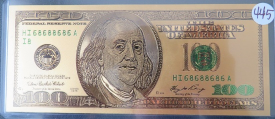 1976-$100 Franklin Colorized Gold Foil Polymer Replica Banknote ...
