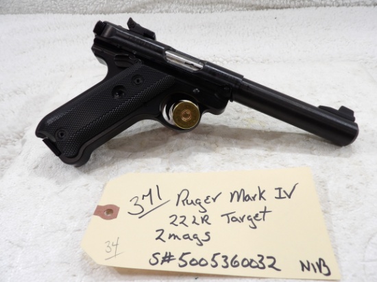 Ruger Mark IV 22 LR Target Blued Semi-Auto Pistol 5 1/5 Barrel 2 Mags ...