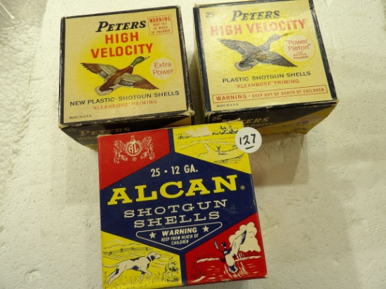 3 Vintage Shotgun Shell Boxes 2-Peters 16 ga High Velocity & Alcan 12 ...