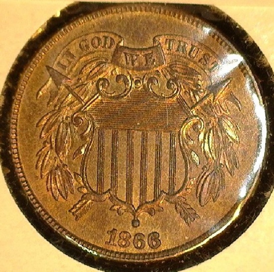 1866 U.S. Two Cent Piece Red Unc. | Coins & Currency Coins US Coins Two ...