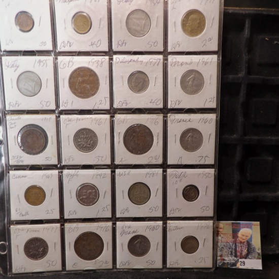 (20)-Pocket Plastic page containing 20 foreign coins dating back to ...