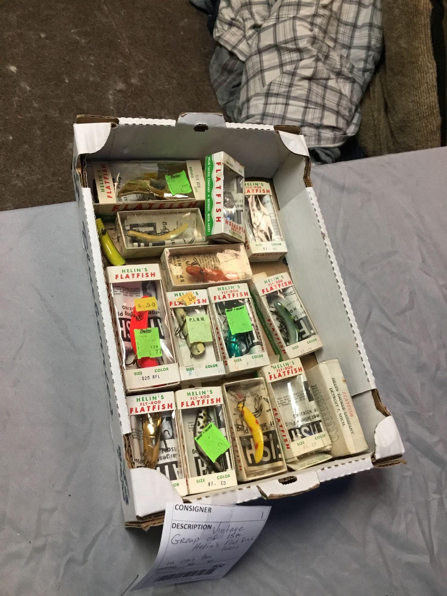 vintage group of 15 piece Helin flat fish lures | Proxibid