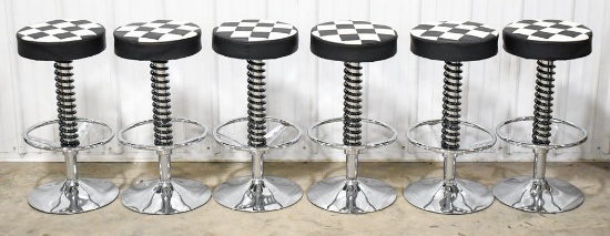 Set Of 6 Auto Racing Checkered Flag Bar Stools | Art, Antiques ...