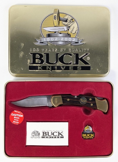 2002 Buck 100th Anniversary Lockback Folding Knife w/ Tin | Guns ...