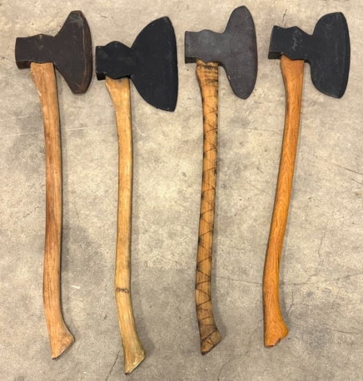 Primitive Broad Axes With Wooden Handles, Including Wrought Iron Headed ...