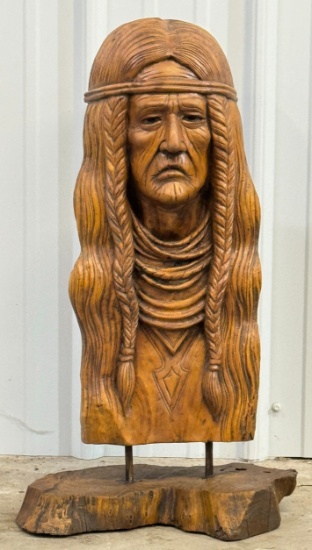 2ft Tall Carved Wood Native American Indian Bust Sculpture | Art ...