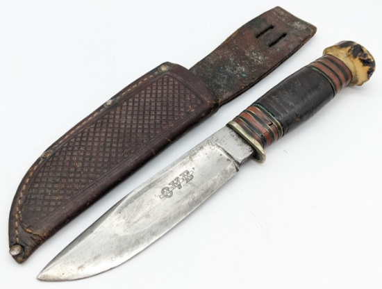 Hibbard Spencer Bartlett & Co. OVB Large Stag Hunting Knife w/ Sheath ...