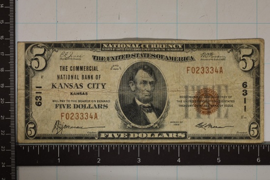 1929 $5 NATIONAL CURRENCY OF KANSAS CITY, | Online Auctions | Proxibid