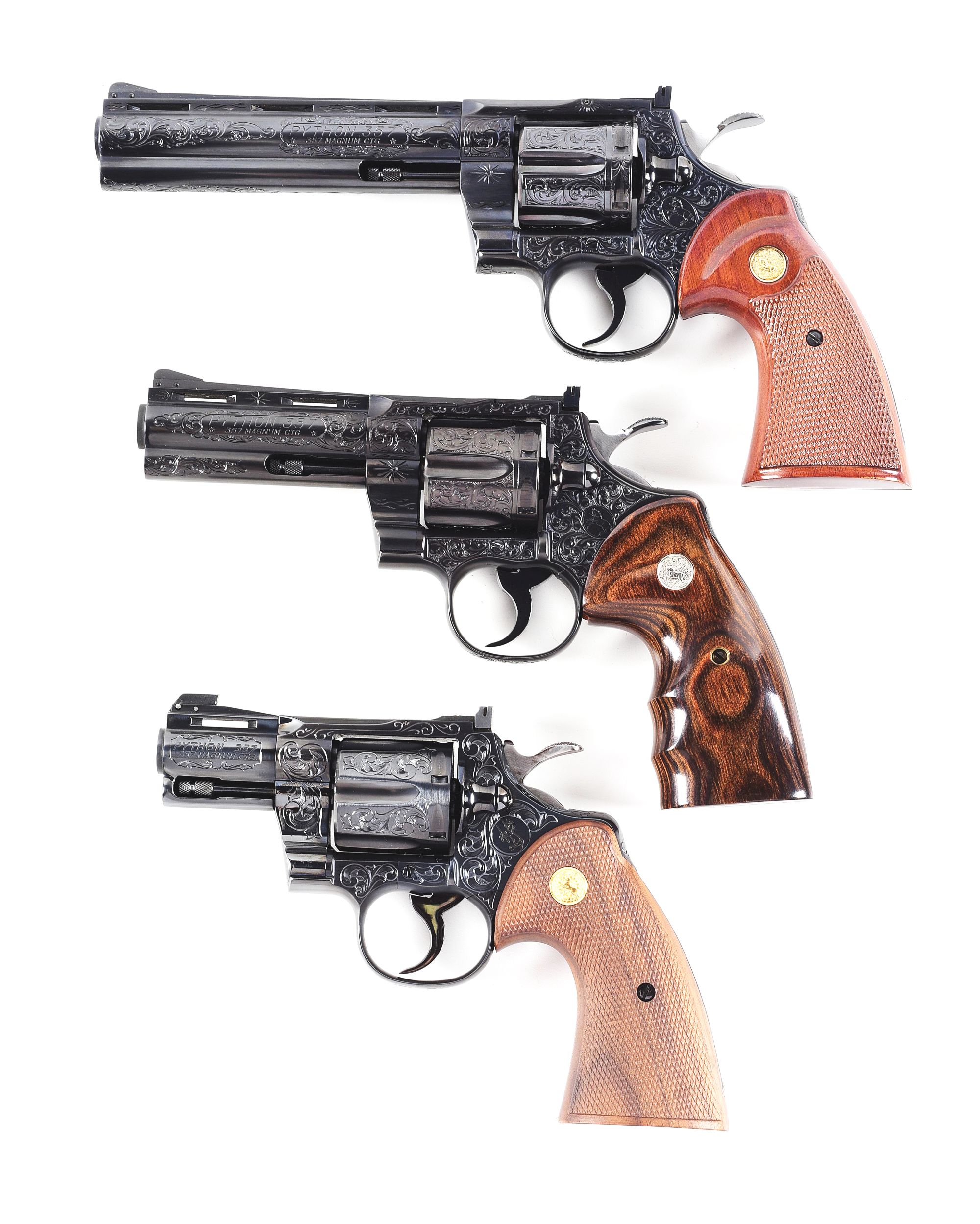 (M) A TRIO OF COLT PYTHON REVOLVERS ENGRAVED BY | Proxibid