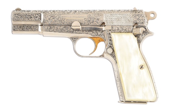 (C) RENAISSANCE ENGRAVED BROWNING HI-POWER 9MM SEMI-AUTOMATIC PISTOL IN ...