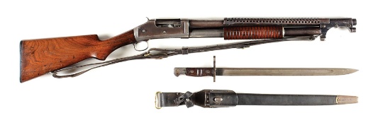 (C) WWI WINCHESTER MODEL 1897 SLIDE ACTION TRENCH SHOTGUN WITH BAYONET ...