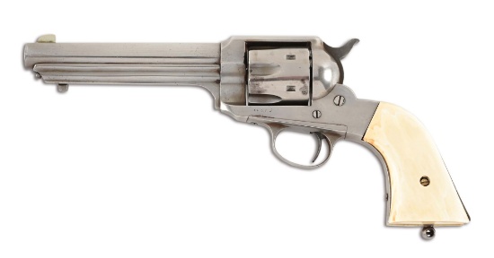 (A) SCARCE NICKEL REMINGTON 1890 SINGLE ACTION REVOLVER WITH CARVED ...