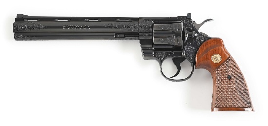 (M) FACTORY ENGRAVED 8" COLT PYTHON DOUBLE ACTION REVOLVER WITH ...