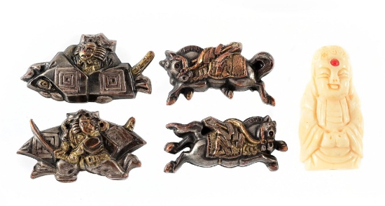 LOT OF 3: TWO SETS OF OBJETS DE VERTU AND A SMALL BONE BUDDHA. | Guns ...