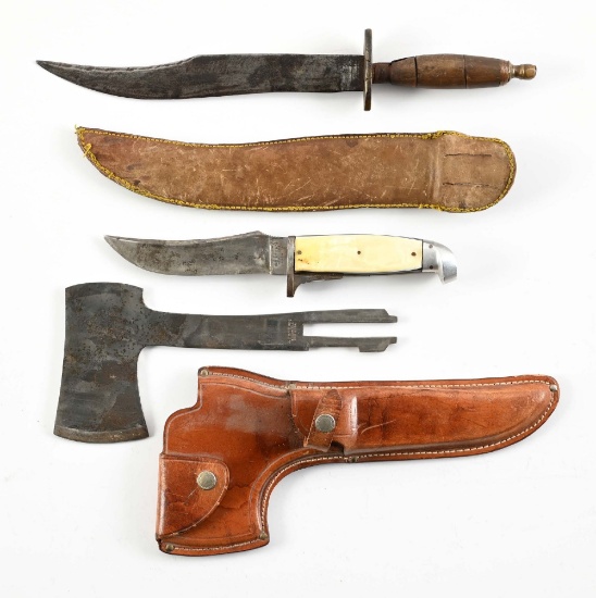 LOT OF 2: BLACKSMITH HUNTING KNIFE AND WESTERN BOULDER KNIFE/HATCHET ...