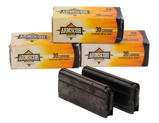 Vintage Armscor 30 Carbine 50 Rd. Box Lot of 3 with Two 15 Rd. Surplus ...