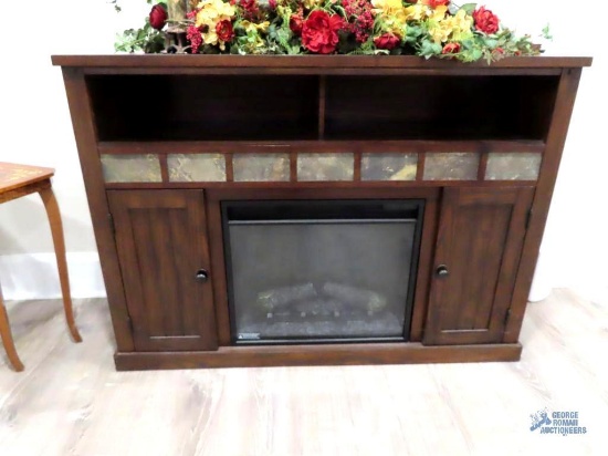 Cherry finish flat screen TV stand / mantle with electric fireplace ...