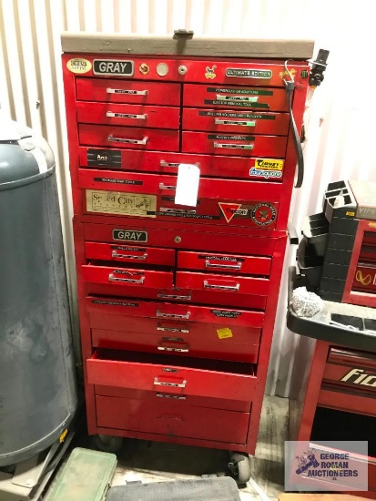 Gray tool cabinet, (3) sections, one bent drawer | Online Auctions ...