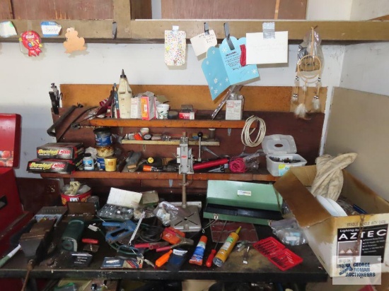 Pittsburgh 4-in swivel vise, tools, and etc on and under bench ...