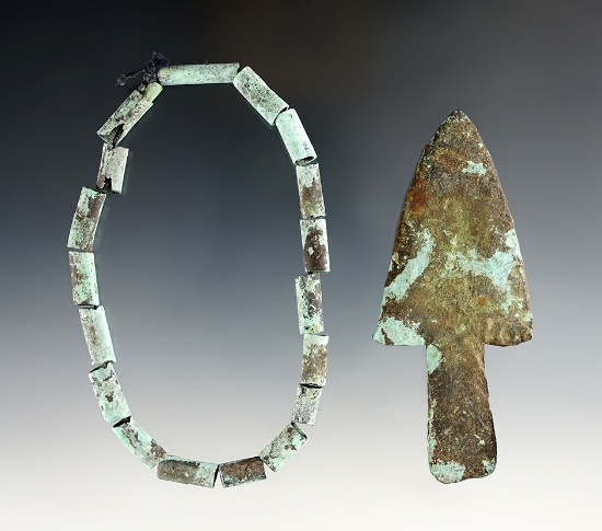 Set of Copper Beads and a 3 11/16" Copper Arrowhead found in Make Co ...