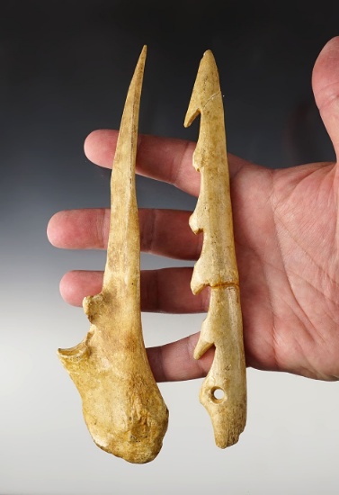Pair of excellent Bone items including a very large 7 3/16" Trigger Awl ...
