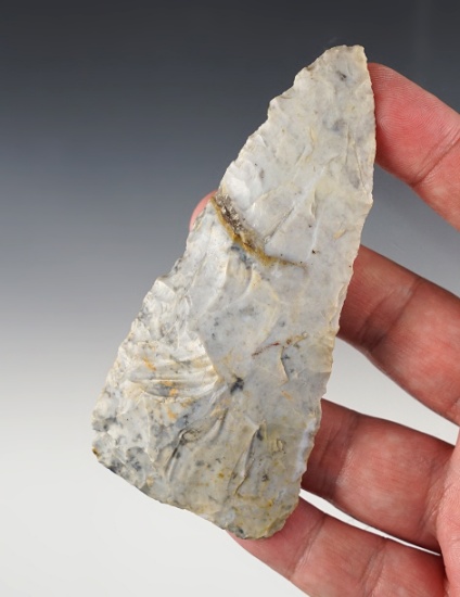 4 1/4" Triangle Knife made from blue and cream-colored Flint Ridge ...