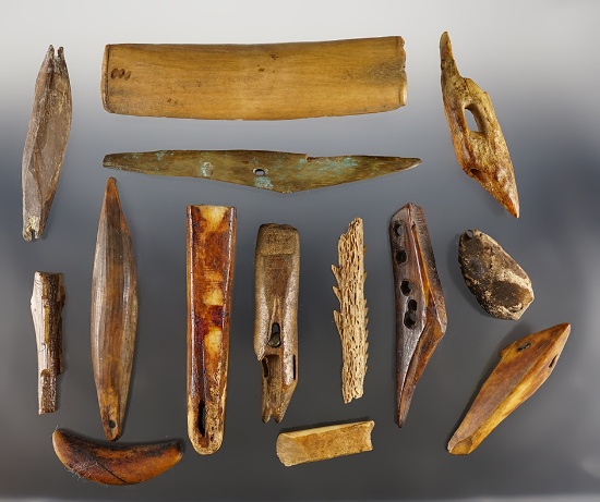 Set of 14 assorted Inuit Bone artifacts recovered in Alaska. The ...