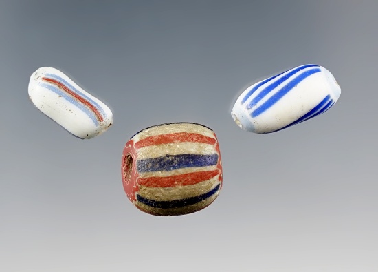 Set of 3 rare Beads including 1 large Polychrome and 2 Tunular ...