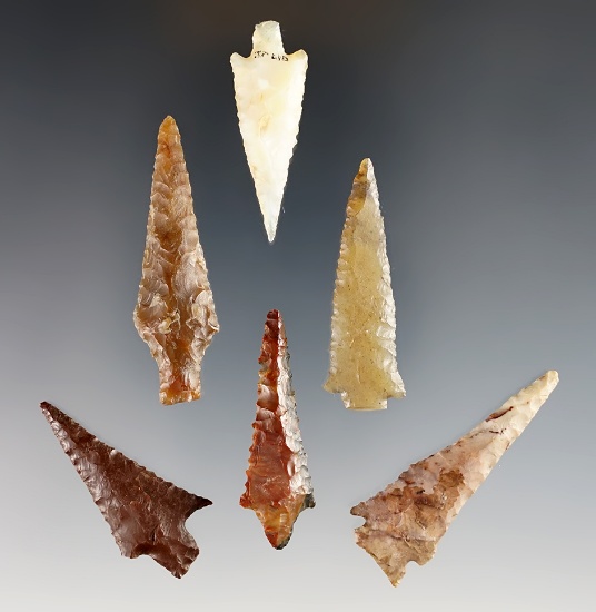 6 assorted Columbia River Arrowheads - Washington / Oregon. Largest is ...