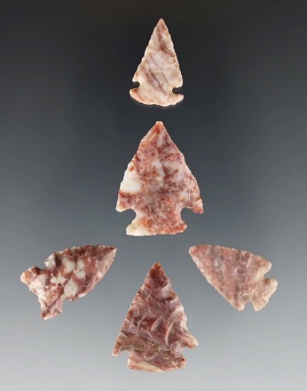 Set of 5 highly colorful Colorado points made from Alibates flint. The ...