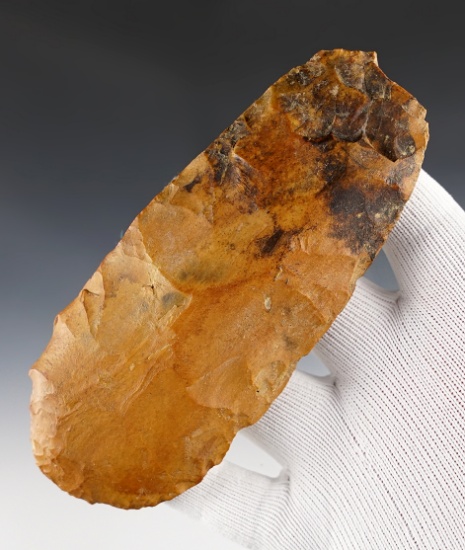 5 5/8" Flint Celt/Hoe made from deeply patinated tan chert. Midwestern ...