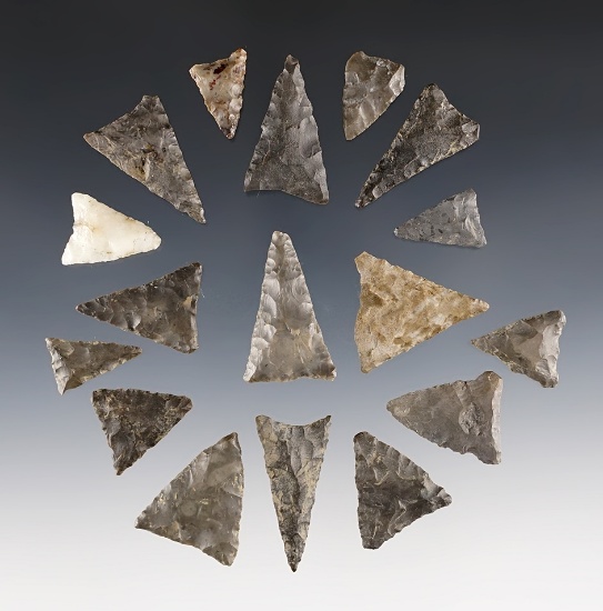 Set of 17 Midwest Triangle points that are well patinated. The largest ...