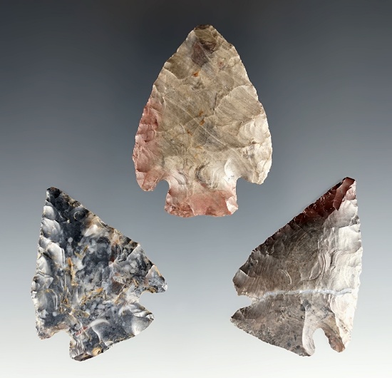 Set of three Ohio Pentagonal Points, two are made from Nethers Flint ...