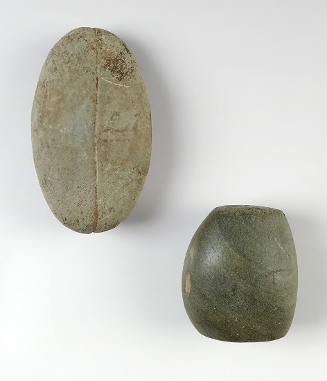 Pair of Stone Artifacts including a 3 7/8" Grooved Weight & a 2 3/8 ...